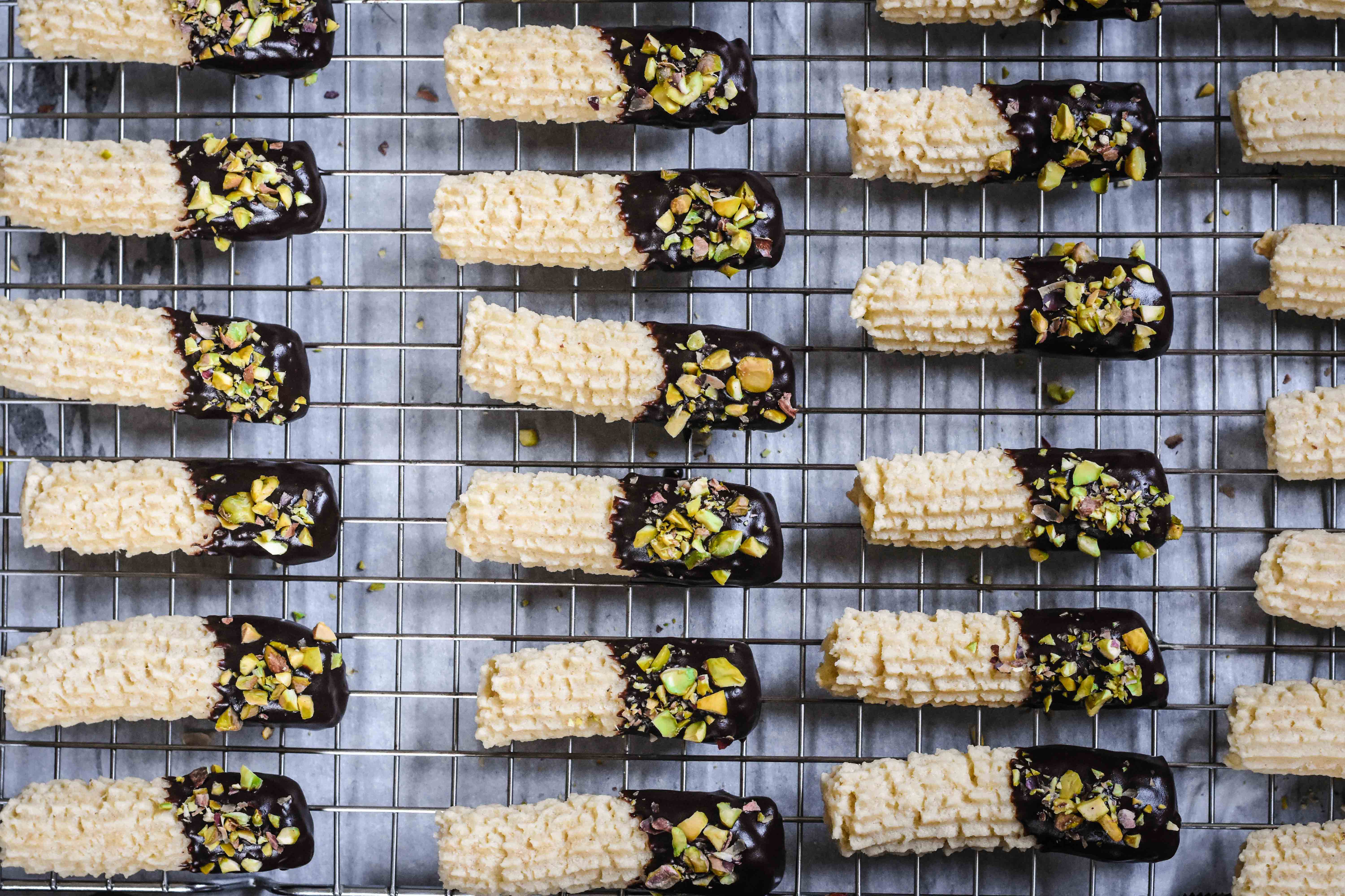 Chocolate Coated Spritz Cookies from Alsace - Pardon Your French