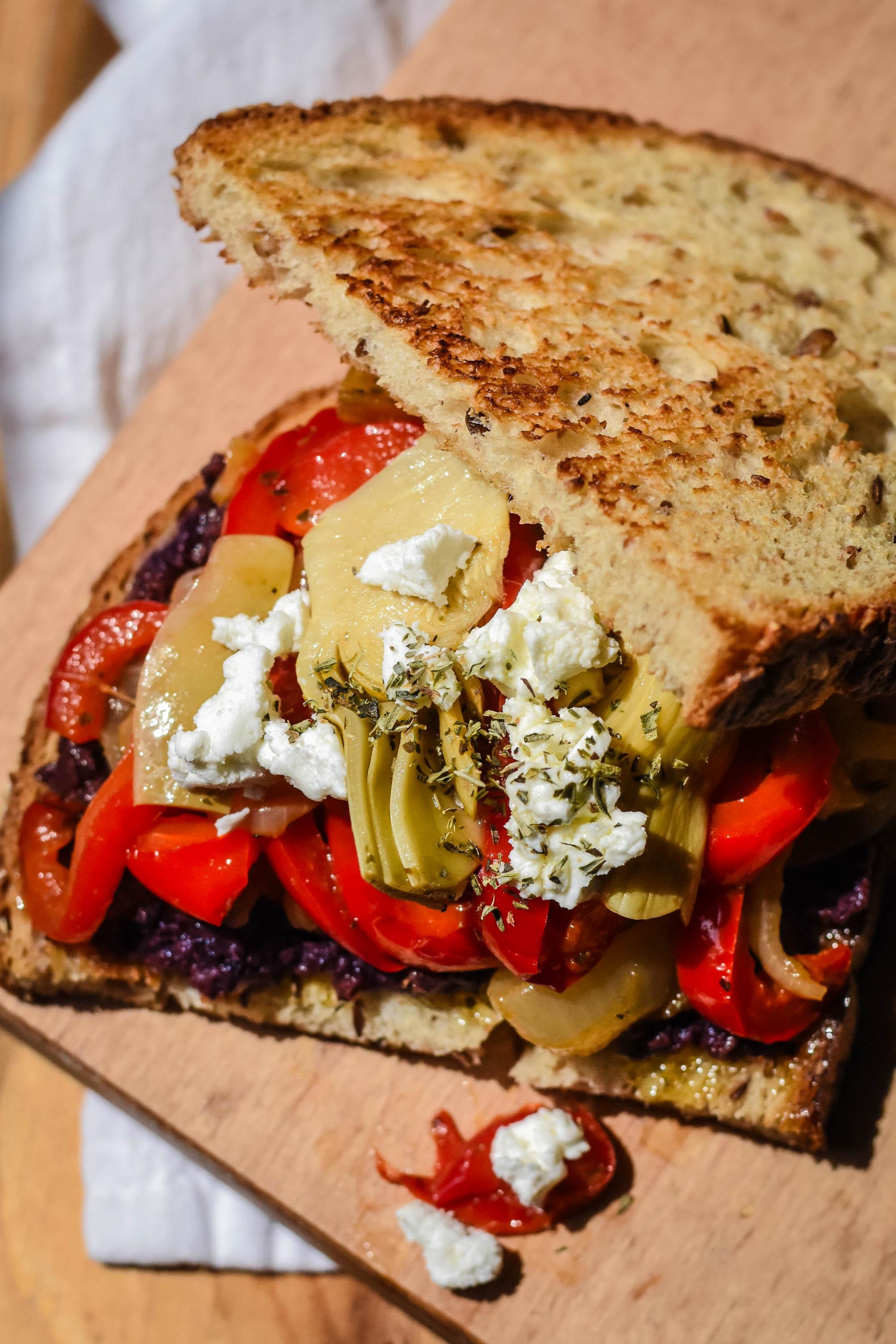 Tapenade Sandwich with Caramelized Bell Peppers, Artichoke Hearts ...